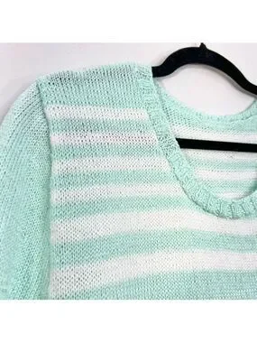 Sweaters | Hand Knit 7s 80s Style Mint Green White Stripe Round Neck ...